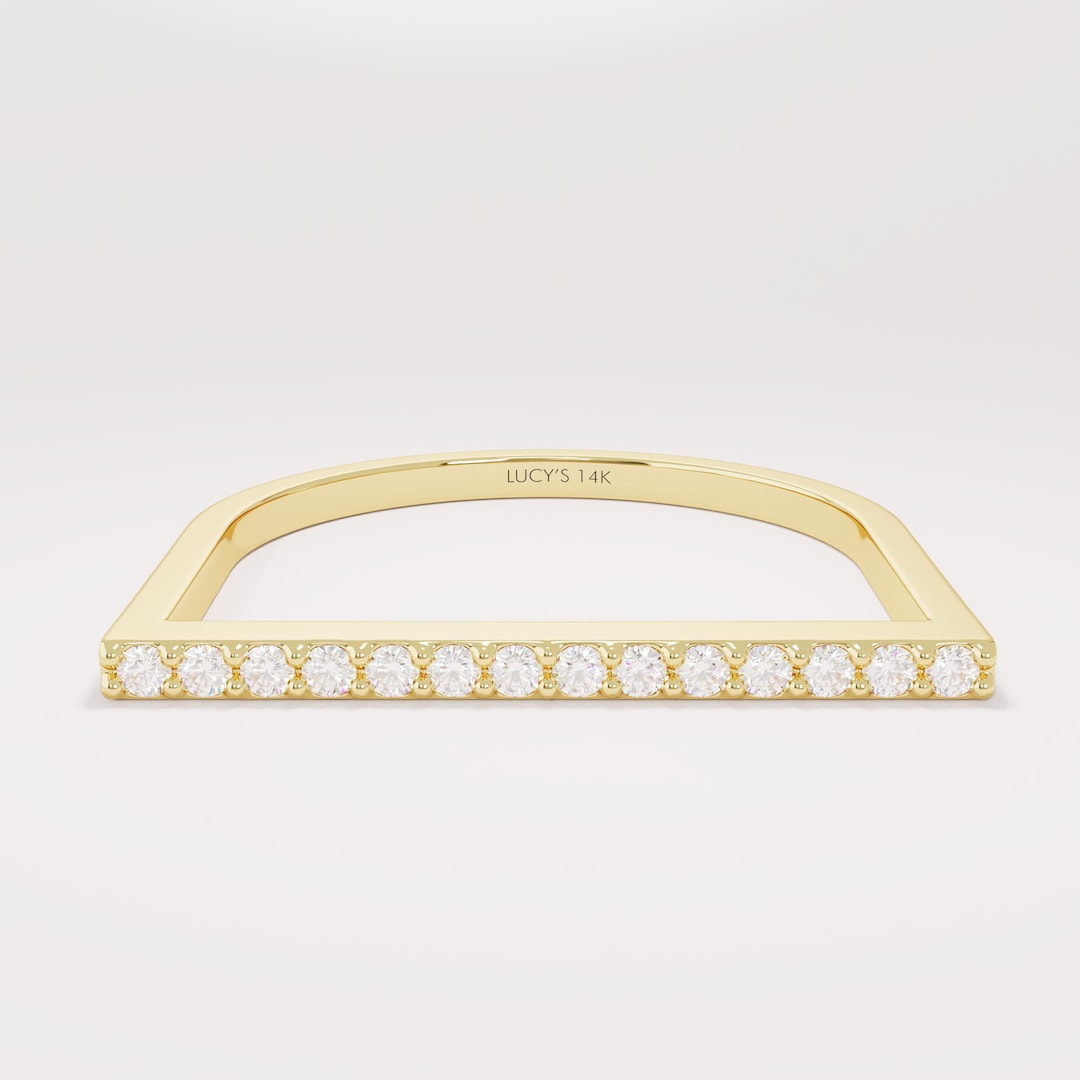 Diamond Flat Bar Ring 14k Solid Gold Stacking Ring Women Pave Diamond ...
