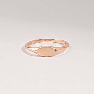 14k Solid Gold Oval Signet Ring, Personalized Monogram Ring for Women, Engravable Signet Ring ...