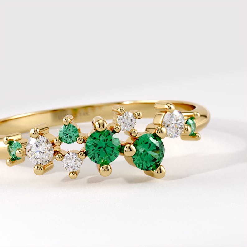 Emerald Cluster Ring 14K Solid Gold Emerald Rings for Women Dainty ...