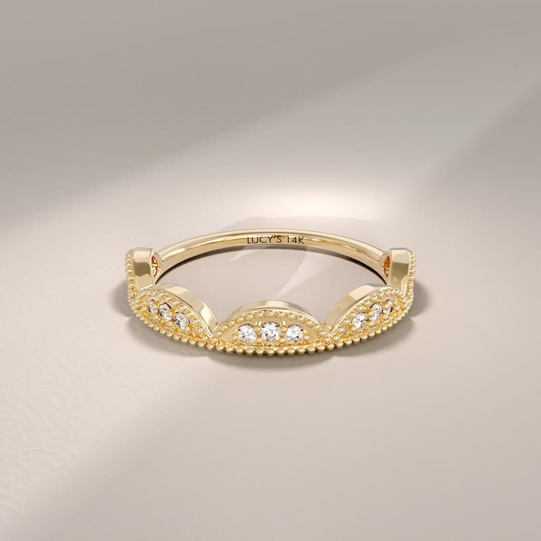 Vintage Bumpy Ring, 14k Solid Gold Real Diamond Ring, Unique Pave ...