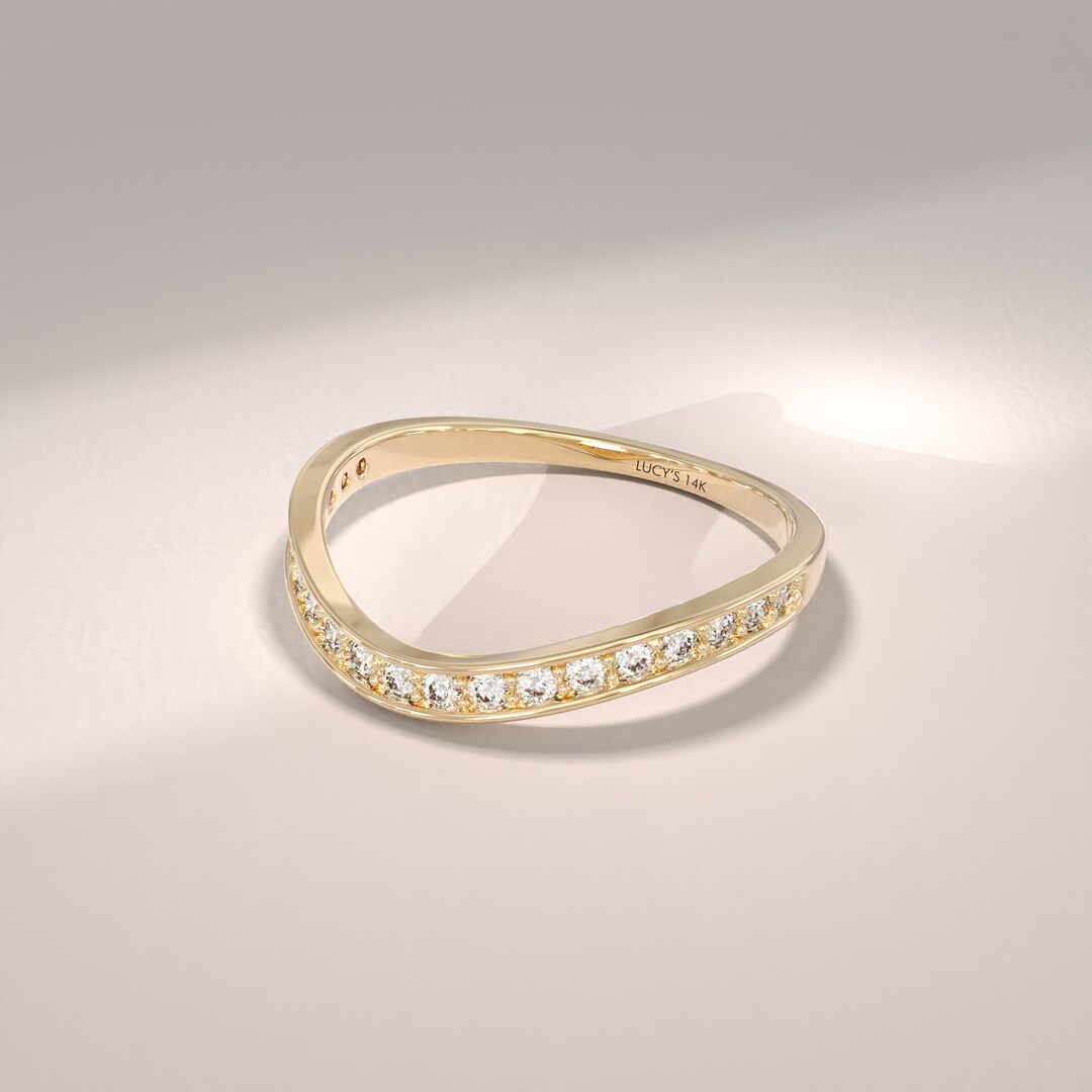 Diamond Basic Contour Ring, 14k Curved Wedding Band Women, Pave Diamond ...