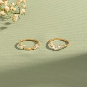 Arched Diamond Curve Ring, 14k Wedding Ring Enhancer, Solid Gold ...