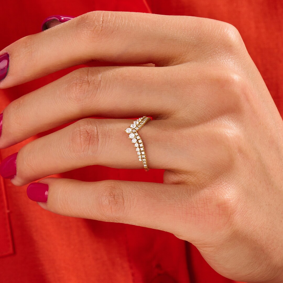 Diamond Royal Curve Ring 14k Solid Gold Curved Wedding Band - Etsy