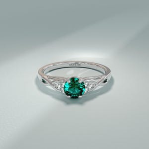 14k Dark Green Engagement Ring, Vintage Anniversary Ring Women, Solid ...