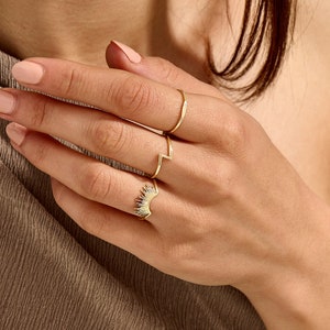 14k Sunshine Ring, Solid Real Gold Half Sun Stackable Band Women ...