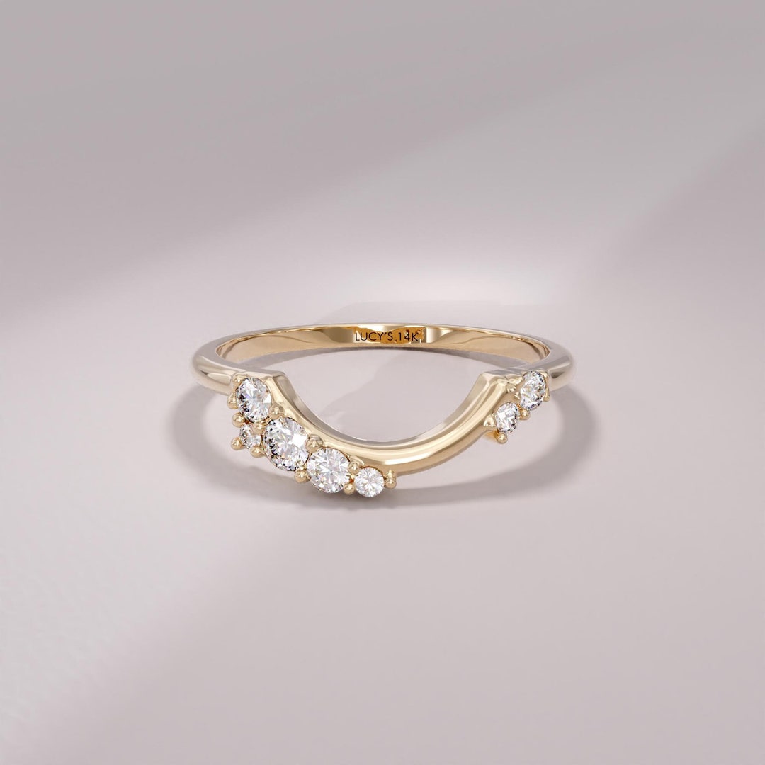 Diamond Arch Curved Wedding Ring Enhancer Women 14k Solid Gold Nesting ...