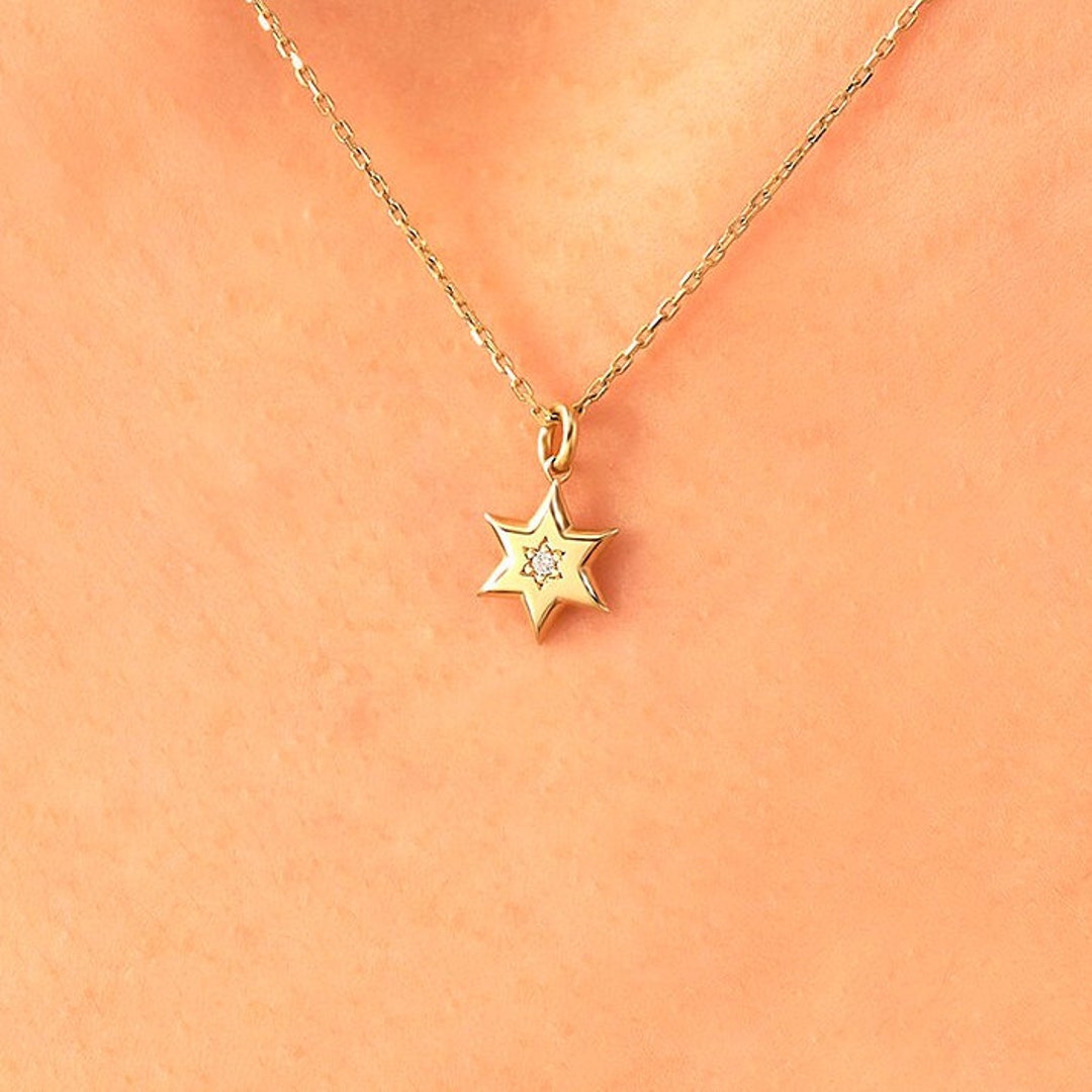 Diamond Minimal Star of David Pendant, 14k Solid Gold Magen David ...