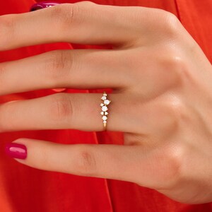 Diamond Iconic Cluster Ring, 14k Solid Gold Wedding Engagement Ring, Womens Minimalist Stacking ...