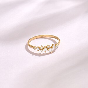 Diamond Iconic Cluster Ring, 14k Solid Gold Wedding Engagement Ring, Womens Minimalist Stacking ...
