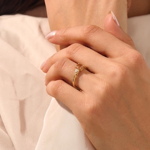 Padparadscha Sapphire Ring 14k Solid Gold Gemstone Engagement Rings for Women Orange Pink Ring ...