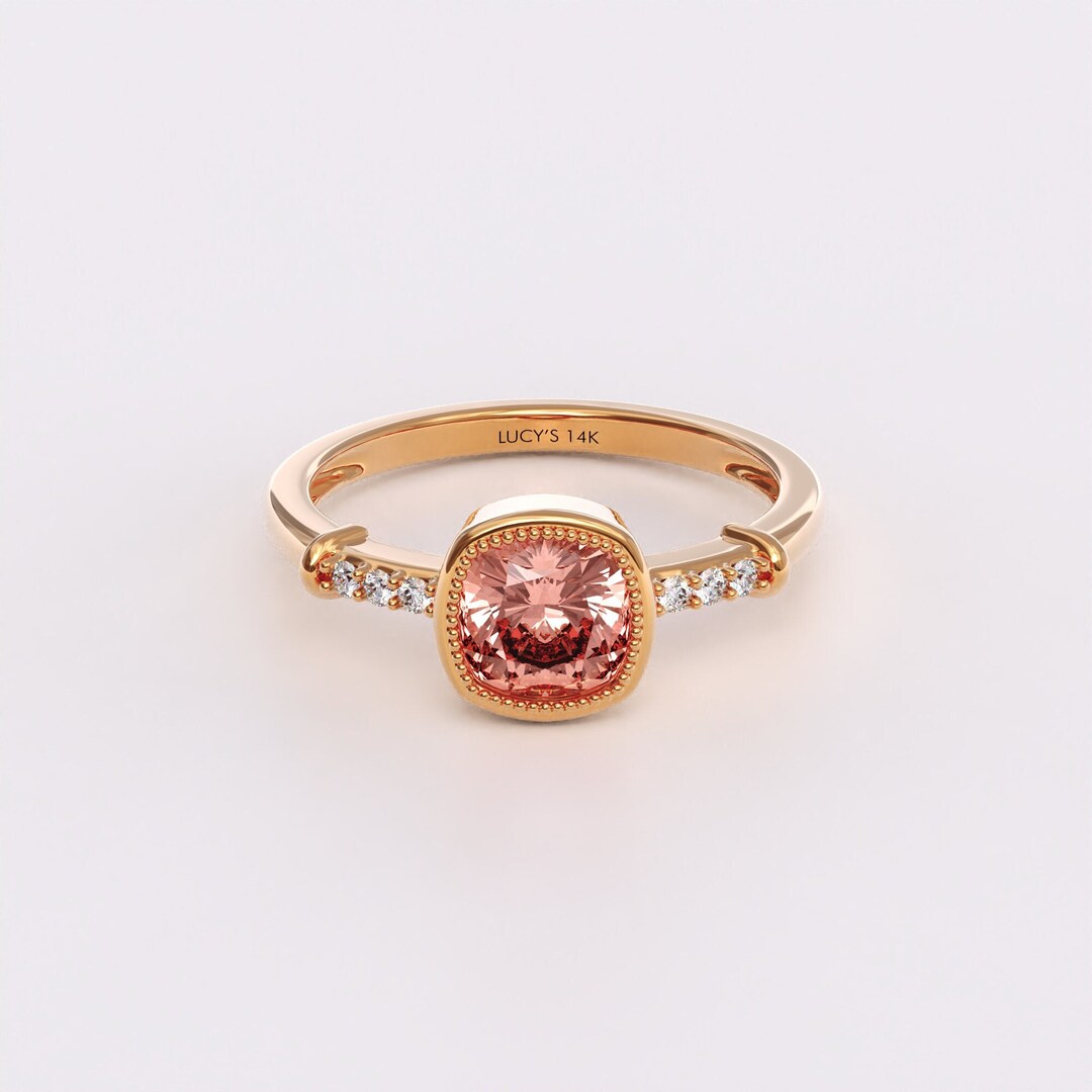 Antique Padparadscha Sapphire Ring, 14k Solid Gold Cushion Engagement ...