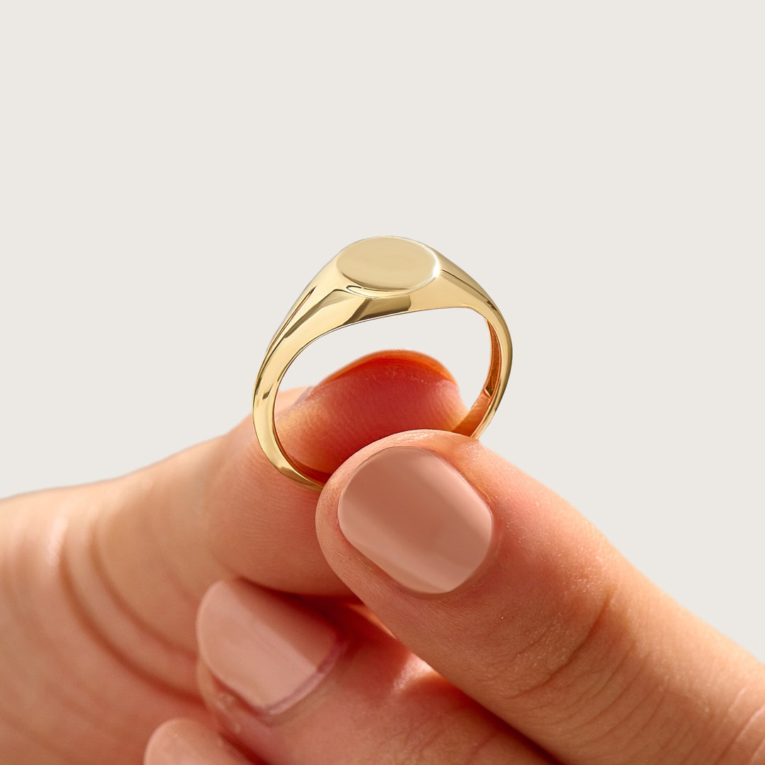 Engravable Circle Signet Ring Pinky Initial Ring 10k_14k_18k Solid Gold ...