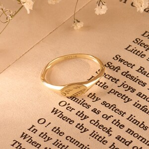 14k Solid Gold Oval Signet Ring, Personalized Monogram Ring for Women, Engravable Signet Ring ...