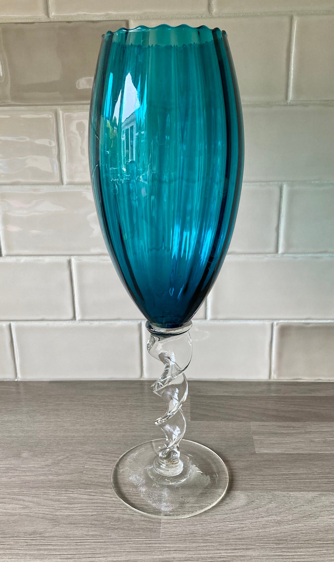 Mid-century Italian Glass Stemmed Vase - Etsy