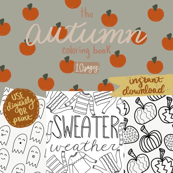 Autumn Coloring Book/ Digital Coloring/ Fall Coloring - Etsy