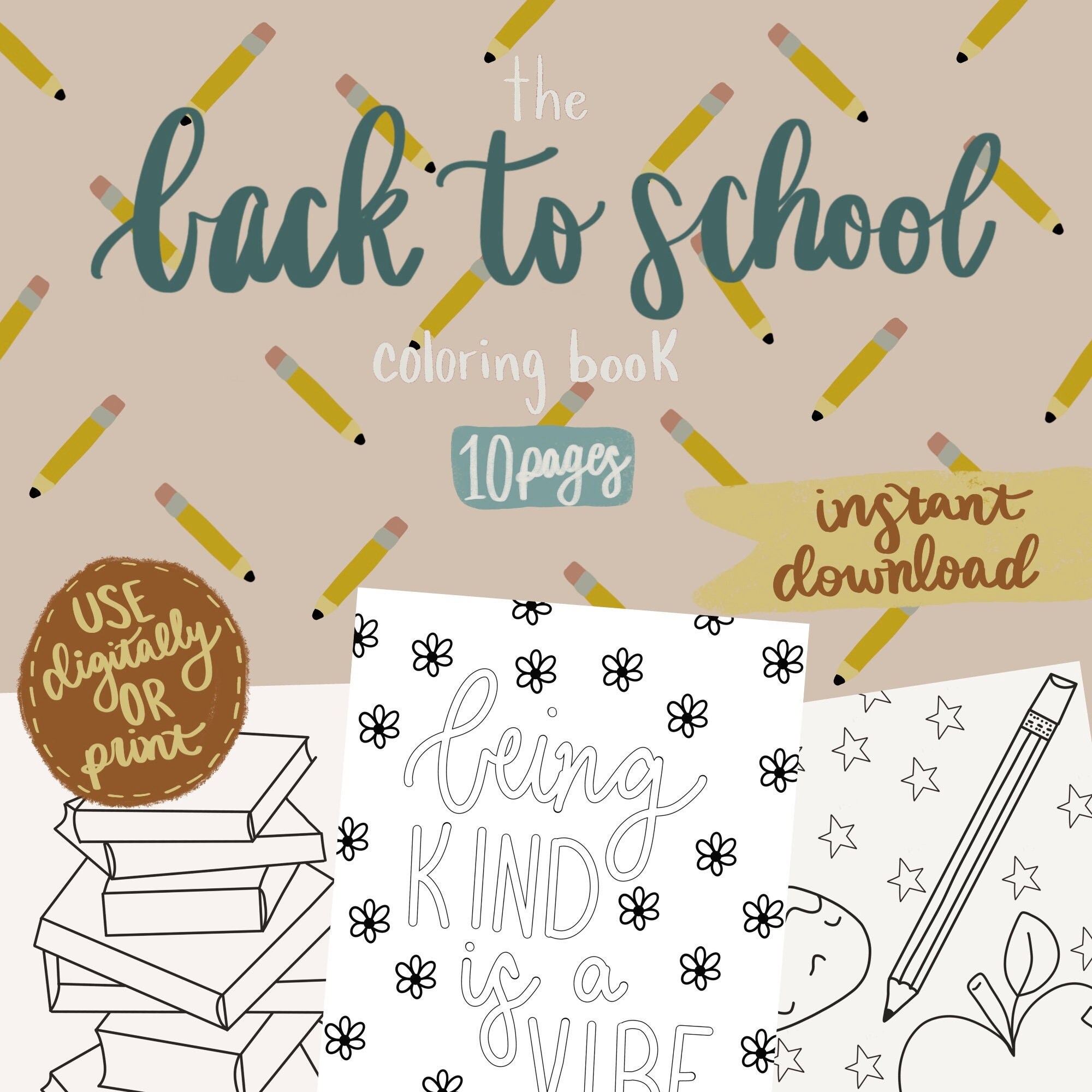 Back to School Coloring Book/ Digital Coloring Book/ Printable Coloring ...