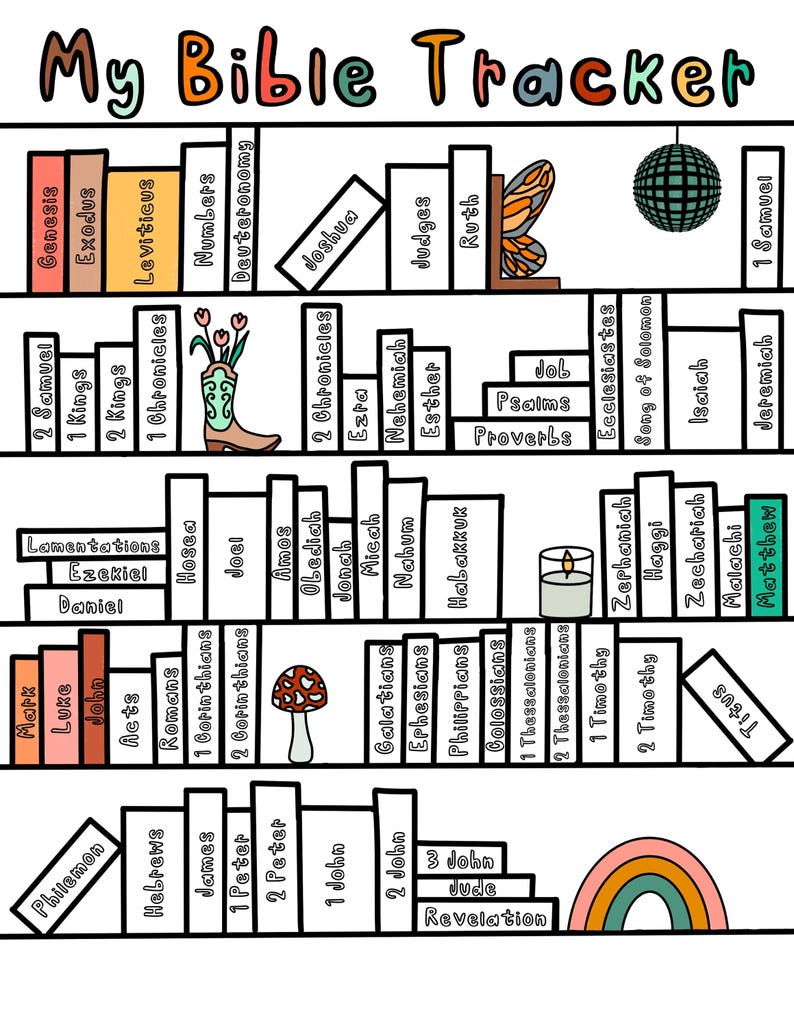 Bible Reading Tracker: Bookshelf Illustration (digital Download) - Etsy