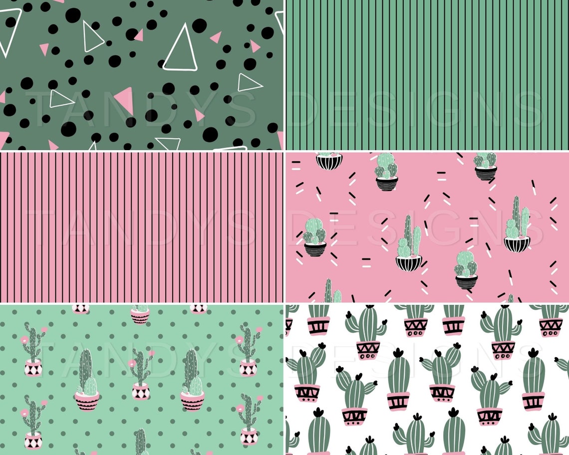 Cactus Digital Paper, Pastel Clip Art, Wallpaper - Etsy