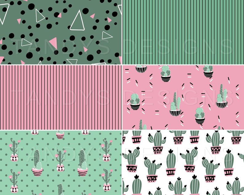 Cactus Digital Paper, Pastel Clip Art, Wallpaper - Etsy