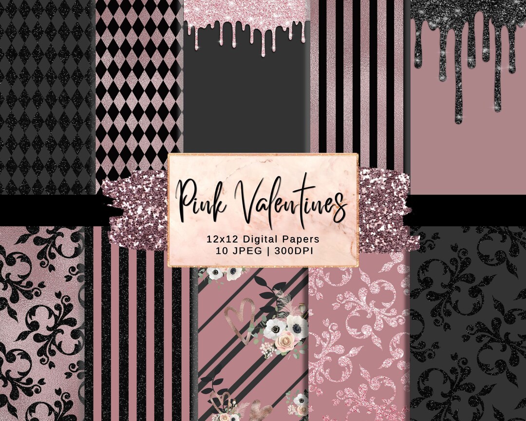 Pink and Black Digital Paper, Scrapbooking Paper, Glitter Digital Paper ...