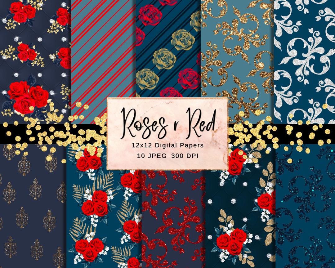 Vibrant Red Floral Digital Paper Pack: 12 High-quality Designs for ...