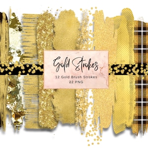 Elegant Gold Brush Strokes: Digital PNG Clip Art for Transparent ...