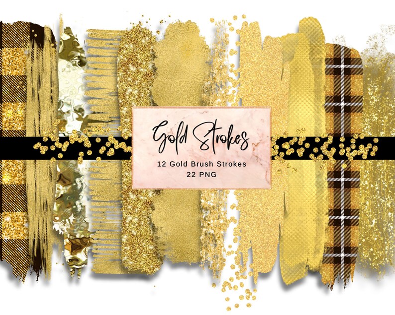 Elegant Gold Brush Strokes: Digital PNG Clip Art for Transparent ...