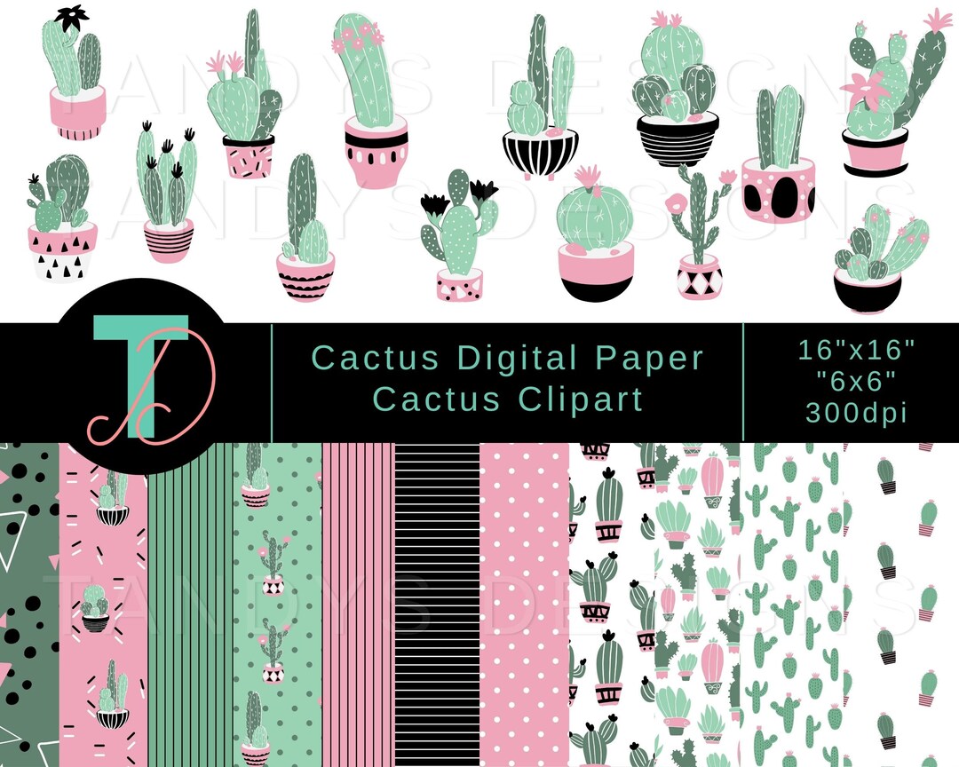 Cactus Digital Paper, Pastel Clip Art, Wallpaper - Etsy