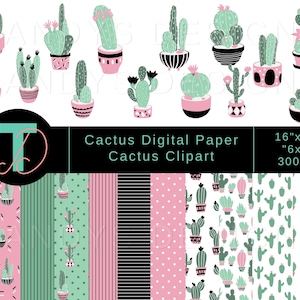 Cactus Digital Paper, Pastel Clip Art, Wallpaper - Etsy