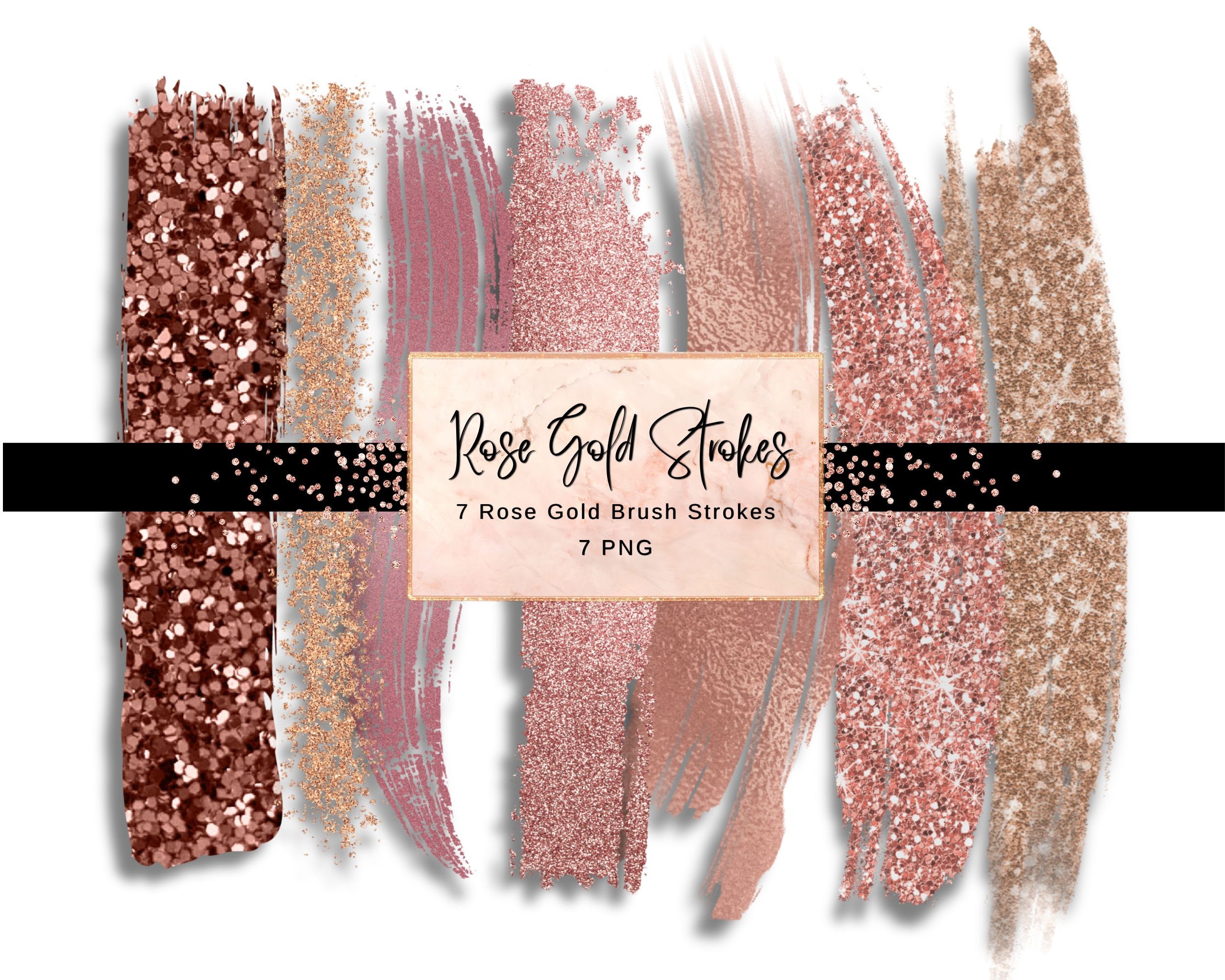 Rose Gold Brush Strokes Digital Download, 7 PNG Clip Art, Transparent ...