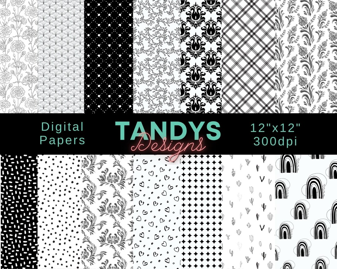 Elegant Black & White Digital Paper Pack: Printable Backgrounds for ...