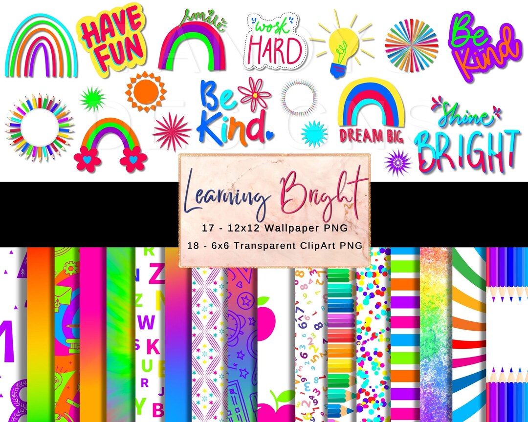 Shine Bright Digital Clip Art & Wallpaper, Back to School, Work Hard ...