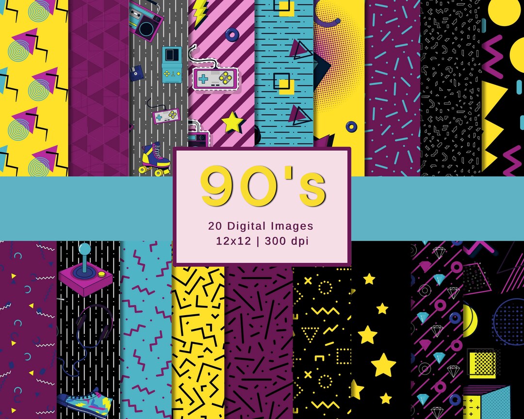 90s Inspired Digital Scrapbook Paper Pack: Retro Designs, Instant ...