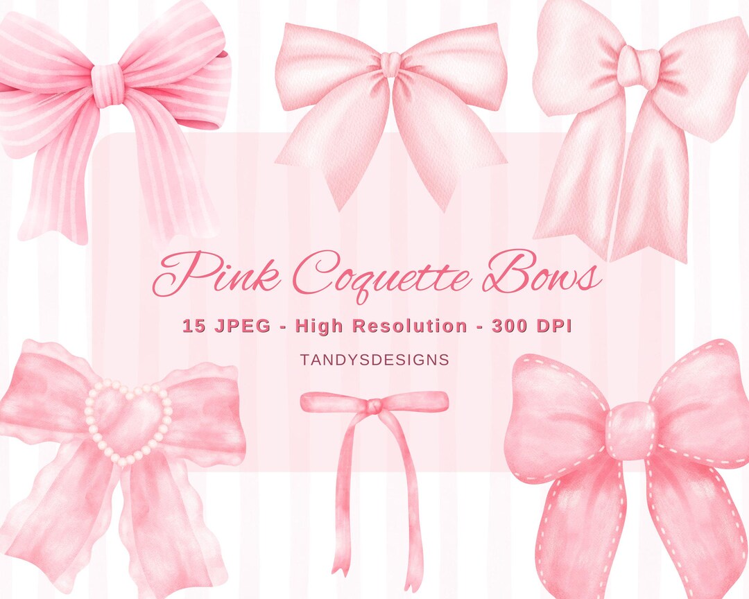Watercolor Pink Bows Clipart Set: High-quality PNG for Scrapbooking ...