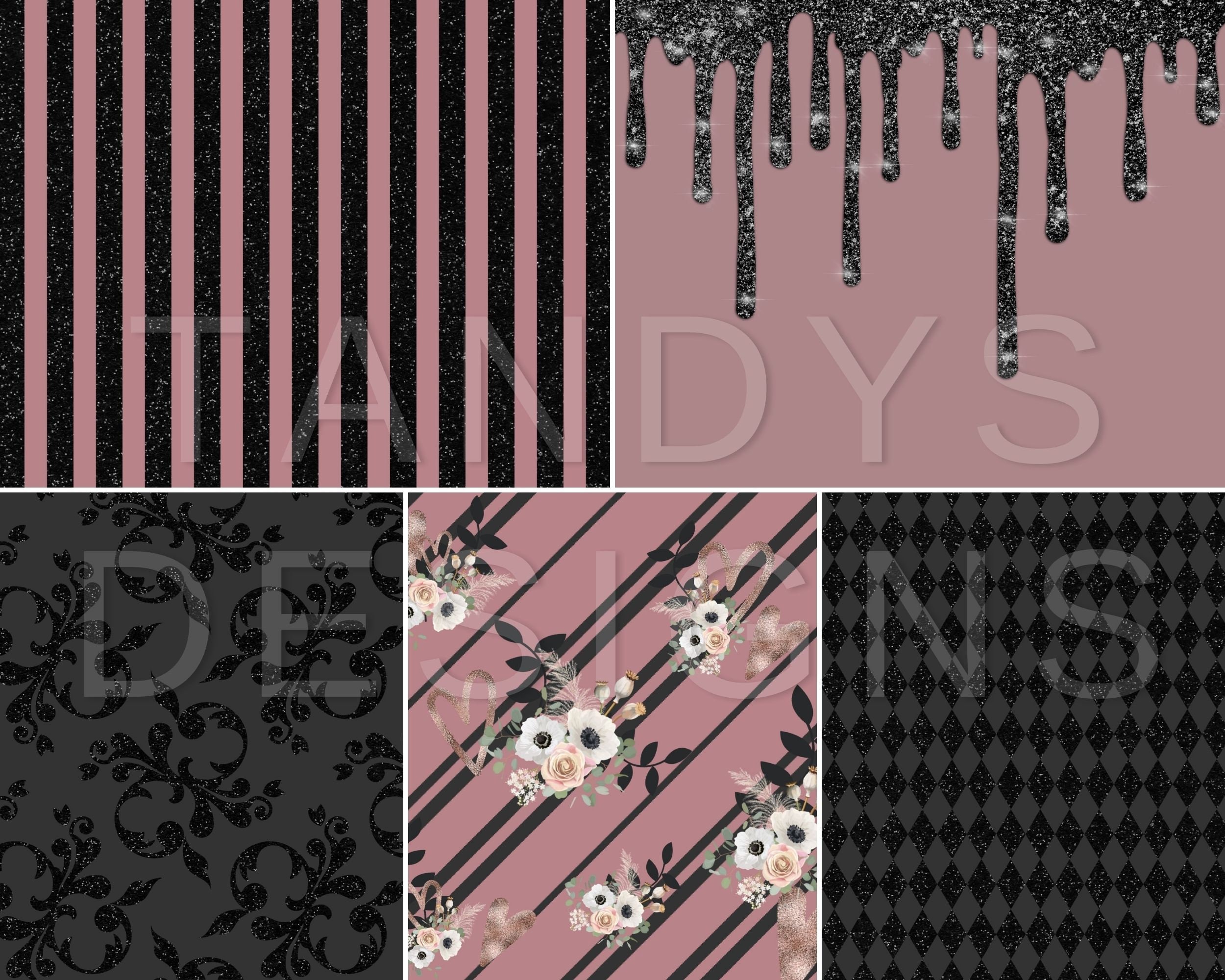 Pink and Black Digital Paper, Scrapbooking Paper, Glitter Digital Paper ...