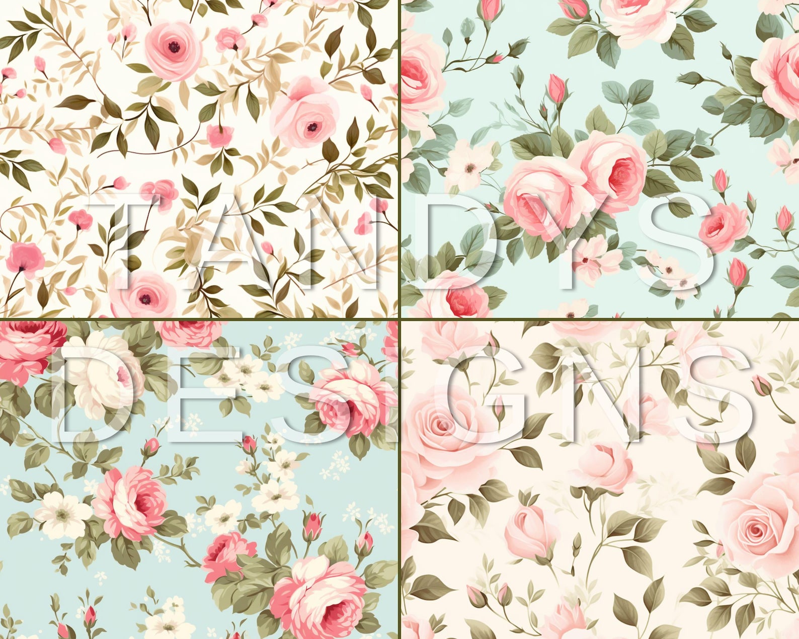 Vintage Floral Digital Wallpaper: Shabby Chic Roses Seamless Pattern ...
