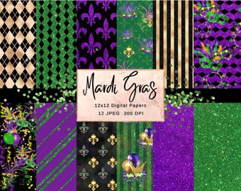 Mardi Gras Digital Paper | Etsy