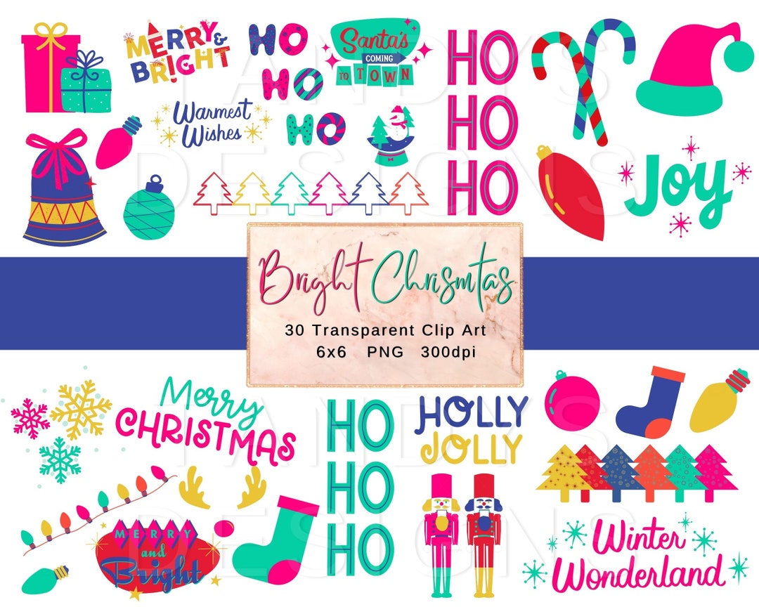 Bright Christmas Digital Clip Art Merry and Bright Downloads - Etsy