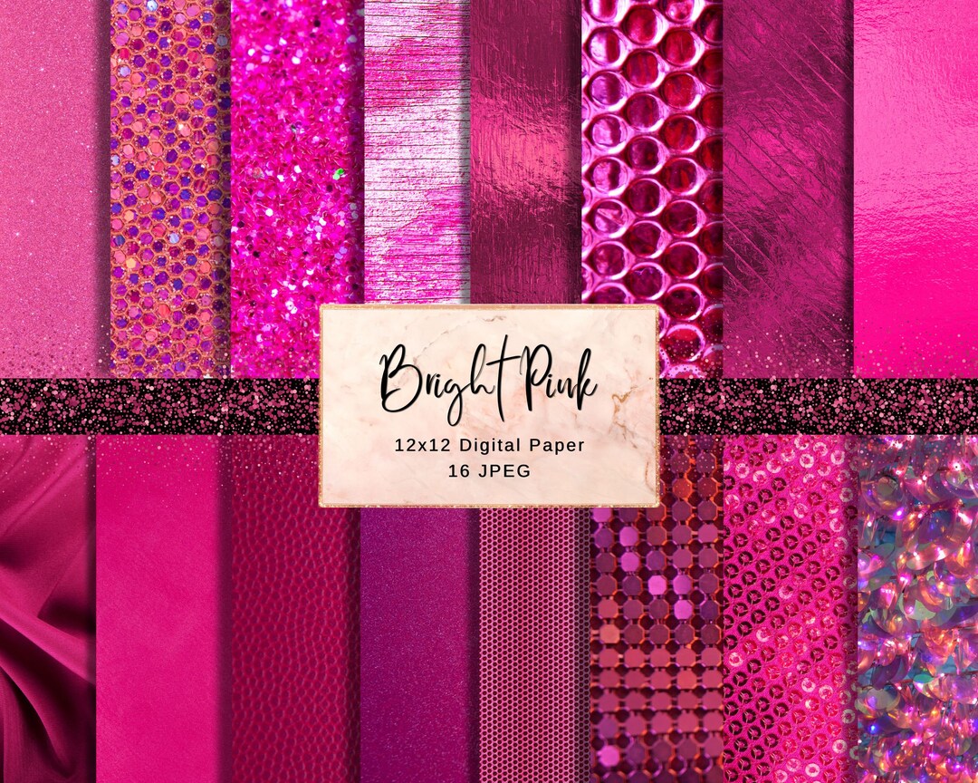 Pink Glitter Digital Paper Pack: Foil Scrapbooking Designs for DIY ...