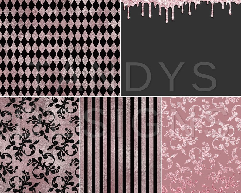 Pink and Black Digital Paper, Scrapbooking Paper, Glitter Digital Paper ...