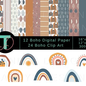 Boho Rainbow Clip Art and Wallpaper, Downloadable Paper - Etsy
