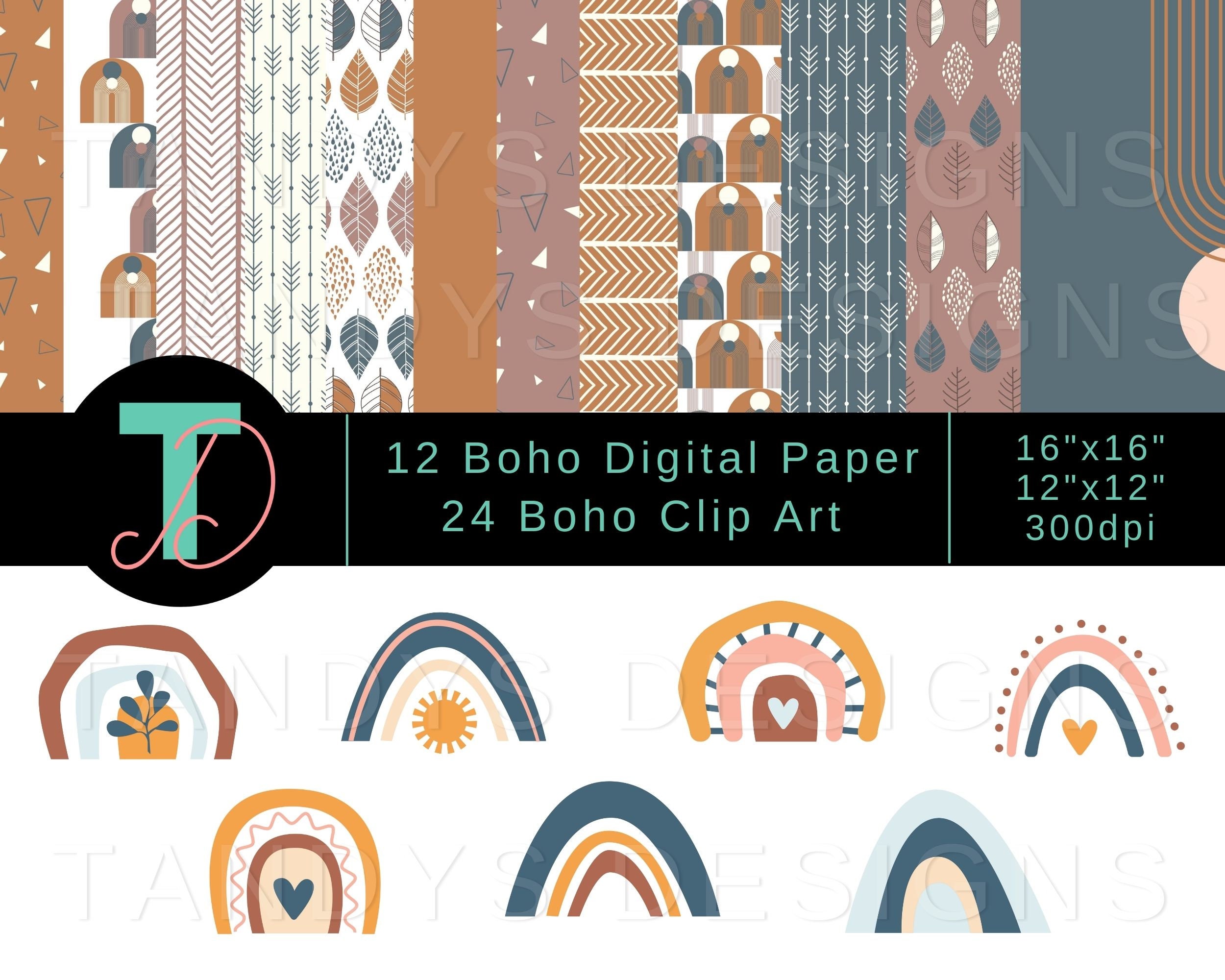 Boho Rainbow Clip Art and Wallpaper, Downloadable Paper - Etsy