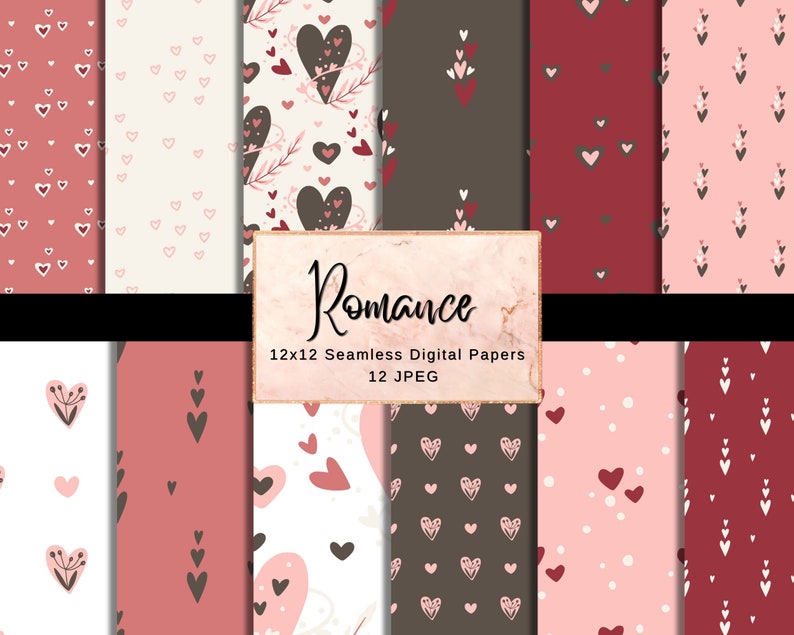 Bohemian Valentine's Day Digital Wallpaper: Seamless Heart Pattern for ...