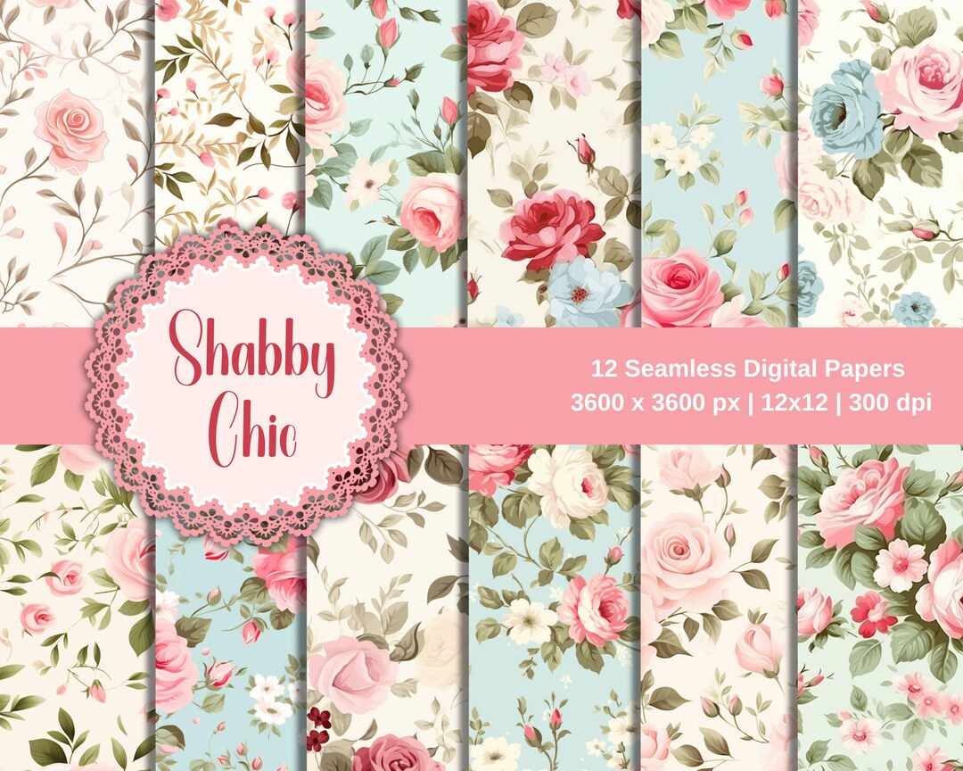 Vintage Floral Digital Wallpaper: Shabby Chic Roses Seamless Pattern ...