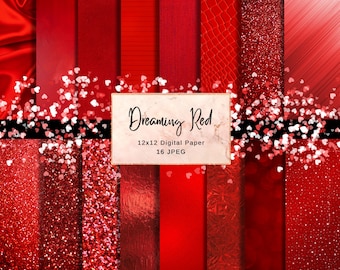 Vibrant Red Glitter Digital Paper Set: 12x12 JPEG Designs for ...