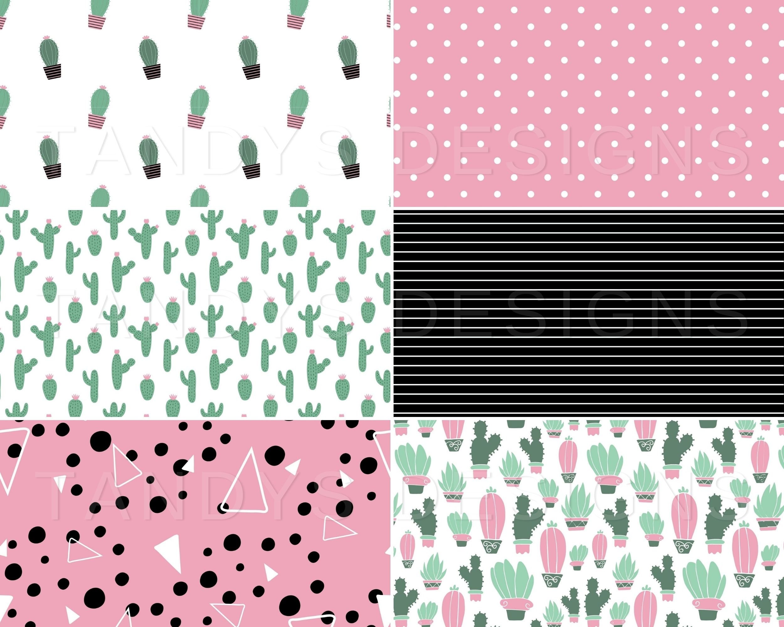 Cactus Digital Paper Pastel Clip Art Wallpaper - Etsy