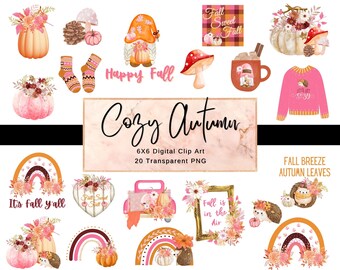 Bohemian Autumn Rainbow Digital Clipart: Girly Fall Stickers PNG ...
