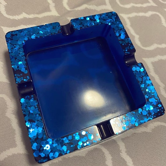 Tobacciana Green Flashes Deep Blue Sparkly Blue Mylar Resin Ashtray ...