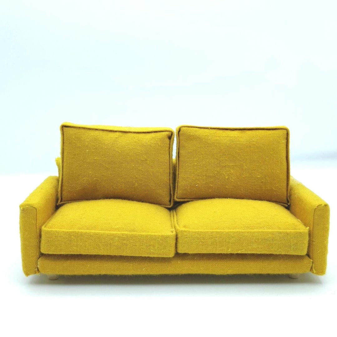 Miniature Sofa, Dollhouse Couch, Handmade Miniature Sofa, Yellow Couch ...