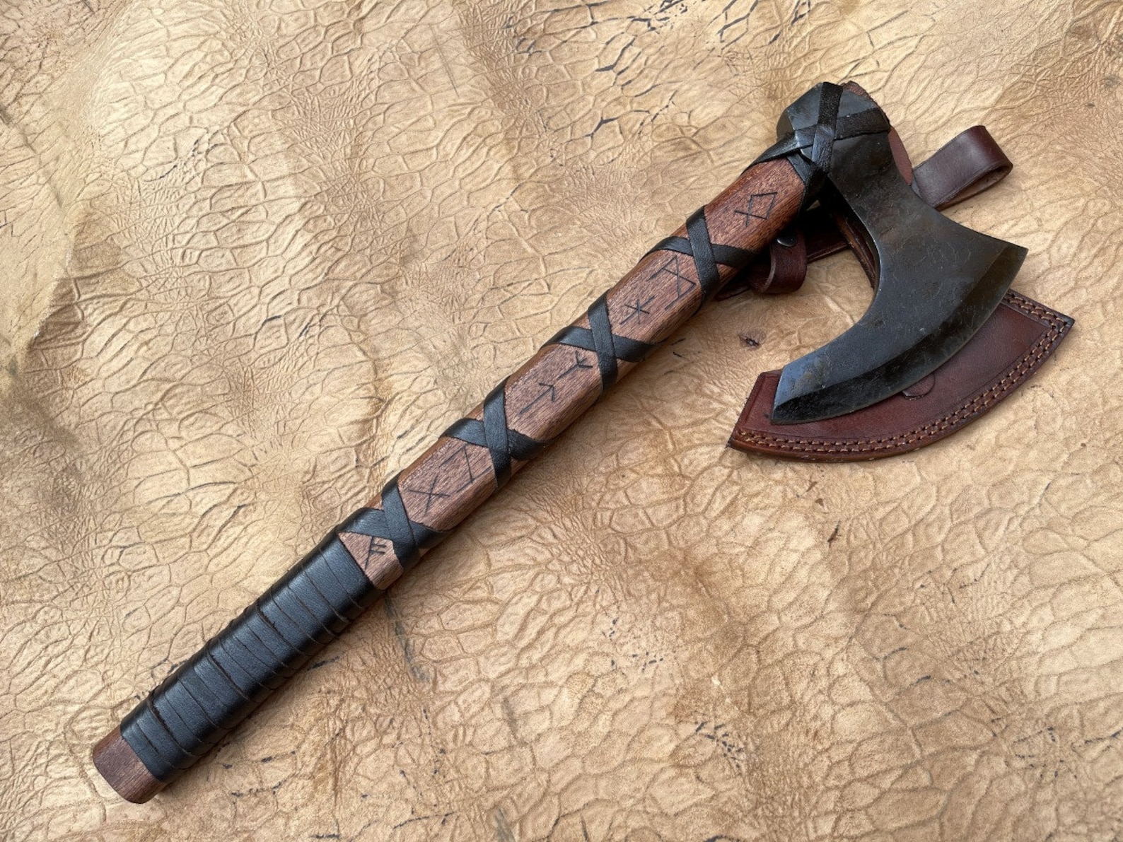Hand forged one handed battle ready runes engraved Viking axe | Etsy